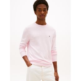 Rundhalspullover Tommy Hilfiger "ESSENTIAL COTTON", Damen, Gr. L, rosa (pinklily), Strick, Obermaterial: 100% Baumwolle, regular fit, Rundhals, Rippb&uuml;ndchen, Pullover Rundhalspullover, Crewneck Regular Fit Premium Mode