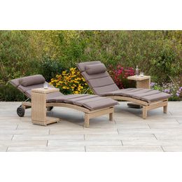 Garten-Essgruppe Merxx "Andalusia", beige (natur, braun), B:90cm H:100cm T:208cm, Aluminium, Kunststoff, Sitzm&ouml;bel-Sets, Garten-Essgruppe, 2 Liegen mit Auflagen, 2 Beistelltische