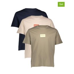 Jack & Jones Jack & Jones 3er-Set: Shirt "Frank" in Dunkelblau/ Beige/ Khaki - 41% | Gr&ouml;&szlig;e XL | Herren-plussize