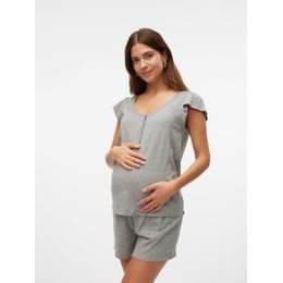 Umstandspyjama MAMALICIOUS "MLMIRA LGM LIA CAP JRS PYJAMAS 2F NOOS", Damen, Gr. M (38), grau (light grau melange), Jersey, Obermaterial: 85% Baumwolle, 15% Viskose, meliert, kurz, Rundhals, Homewear-Sets Umstandspyjama