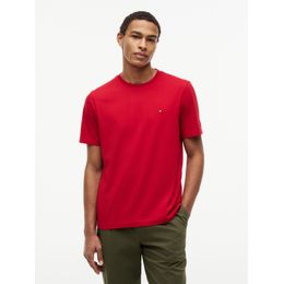 T-Shirt Tommy Hilfiger "ESSENTIAL REGULAR FIT SOLID mit Stickerei", Herren, Gr. S, rot (medium rot), Single Jersey, Obermaterial: 100% Baumwolle, unifarben, Basic, Rundhals, Shirts T-Shirt, unifarben, casual, Baumwolle, Rundhals