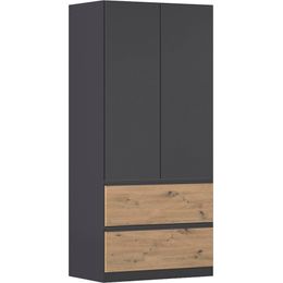 Dreht&uuml;renschrank Rauch "Kleiderschrank Schrank Garderobe COSTA in den Breiten 91/136/181 cm", graumetallic, eiche artisan, eingriffe graumetallic, B:91cm H:197cm T:54cm, Holzwerkstoff, Schr&auml;nke, Dreht&uuml;renschrank, viel Platz, grifflose Front und Push-to-Open Funktion MADE IN GERMANY
