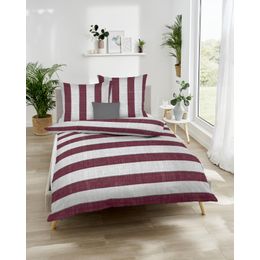 Bettw&auml;sche Kaeppel "College", rot (rubin), B/L: 155cm x 220cm, 1 Stk., 1 Stk., Mako-Satin, B/L: 80cm x 80cm, 2 Stk., Mako-Satin, Obermaterial: 100% Baumwolle, Bettw&auml;sche, Bettw&auml;sche, Mit breiten Streifen