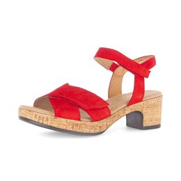 Sandalette Gabor "Kreta", Damen, Gr. 38, rot, Ziegenveloursleder, Schuhe Sandalette, Blockabsatz, Plateau, Sommerschuh mit zwei Klettverschl&uuml;ssen, G-Weite