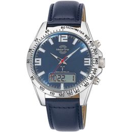 Funkchronograph MASTER TIME "Sporty", blau (dunkelblau, blau), Armbanduhren, Herren, Funkchronograph, Armbanduhr, Quarzuhr, Herrenuhr, automatischer Kalender