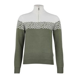Peak Mountain Pullover "Akar" in Gr&uuml;n/ Wei&szlig; - 64% | Gr&ouml;&szlig;e L | Damen-pullover-cardigans
