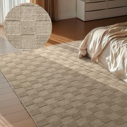 Villeroy & Boch Wollteppich VILLEROY & BOCH "Scala", grau beige, B:200cm H:10mm L:300cm, Wolle, Teppiche, Handgewebt, Wolle, Kariert, Natur, 3D-Struktur, Karo, Wohnzimmer