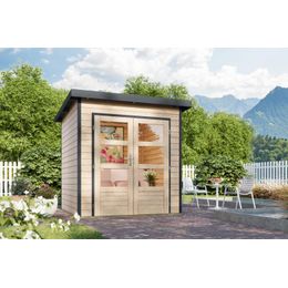 Gartenhaus Karibu "Plutino 1, in verschiedenen Farben", naturbelassen, anthrazit, ohne Fu&szlig;boden, Blechdach, Massivholz, Gartenh&auml;user, Gartenhaus