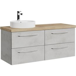 Waschtisch SAPHIR "Serie 4035", grau (oxid hellgrau quer, oxid hellgrau quer), B:118cm H:61,2cm T:44,5cm, Holzwerkstoff, Waschtische, Waschtisch, 118 cm mit Keramik-Aufsatzbecken und Waschtischplatte