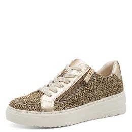 Plateausneaker Marco Tozzi, Damen, Gr. 41, gold (goldfarben), Lederimitat, Textil, kontrastfarbene Details, Schuhe Plateausneaker, Freizeitschuh, Halbschuh, Schn&uuml;rschuh mit Glitzerdetails