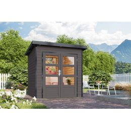 Gartenhaus Karibu "Plutino 1, in verschiedenen Farben", terragrau, anthrazit, ohne Fu&szlig;boden, Blechdach, Massivholz, Gartenh&auml;user, Gartenhaus