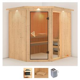 Sauna Karibu "Frigga 2", beige (naturbelassen), Saunaofen, integrierte Steuerung, 9 kW, Saunen, Ofen 9 kW integr. Strg