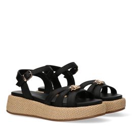 Sandale Tommy Hilfiger, M&auml;dchen, Gr. 39, schwarz, Synthetik, Schuhe Sandale, Plateau, Sommerschuh, Wedge Sandale mit Schnallenverschluss