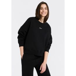 Sweater BOSS Orange "Ever Premium Damenmode", Damen, Gr. S (36), schwarz 001, Sweatware, Obermaterial: 100% Baumwolle, unifarben, oversize normal, Rundhals, Rippstrickb&uuml;ndchen, Sweatshirts Sweater, mit Logostickerei, aus Baumwolle