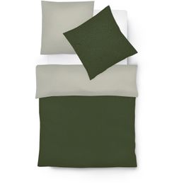 Wendebettw&auml;sche Fleuresse "Lech W 4158", gr&uuml;n (olive, silber), B/L: 135cm x 200cm, 1 Stk., 1 Stk., Flanell, B/L: 80cm x 80cm, 2 Stk., Flanell, Obermaterial: 100% Baumwolle, Bettw&auml;sche, Wendebettw&auml;sche, Edelflanell, Baumwolle, in Gr. 135x200, 155x220, 200x200cm