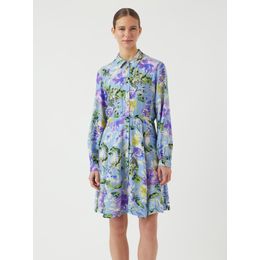 Hemdblusenkleid Y.A.S "YASKAYA LS SHIRT DRESS S. NOOS", Damen, Gr. 40, N-Gr, transparent (clear sky aop:alicca), Web, Obermaterial: 85% Viskose, 15% Nylon, bedruckt, regular fit knielang, Kleider Hemdblusenkleid, Sommerkleid