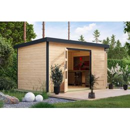 Gartenhaus Karibu "Plutino 7, in verschiedenen Farben", naturbelassen, anthrazit, ohne Fu&szlig;boden, Blechdach, Massivholz, Gartenh&auml;user, Gartenhaus