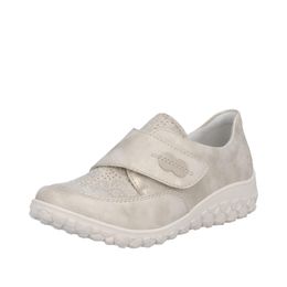 Klettschuh Rieker, Damen, Gr. 39, creme, Lederimitat, metallic, Schuhe Klettschuh, Slipper, Halbschuh mit floralem Druck