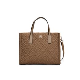 Tragetasche Tommy Hilfiger "TH CITY MINI TOTE MONO NYLON", Damen, Gr. B/H/T: 27cm x 21,5cm x 10,5cm, taupe, Textil, Taschen Tragetasche, Damen Schultertasche, Businesstasche mit TH-Logopr&auml;gung