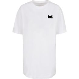 T-Shirt Merchcode "Merchcode Ladies Halloween - Cat Tee", Damen, Gr. XL, wei&szlig;, 100% Baumwolle, bedruckt, oversize, Rundhals, Shirts T-Shirt