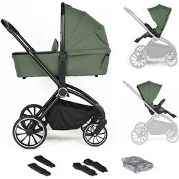 Kombi-Kinderwagen BABYGO "Harmony 3in1", Baby, gr&uuml;n, Aluminium, Polyester, Kinderwagen Kombi-Kinderwagen, inkl. Babyschale mit Adaptern