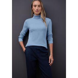 Langarmshirt Street One, Damen, Gr. 34, frosted blau, Rippware, Obermaterial: 95% Baumwolle, 5% Elasthan, unifarben, regular fit normal, ohne Ausschnitt, gerader Abschluss, Shirts Langarmshirt, mit Rippstruktur