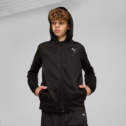 Kapuzensweatjacke Puma "TAD ESS FULL ZIP JACKET B", Jungen, Gr. 164, schwarz (Puma schwarz), Piqu&eacute;, Obermaterial: 100% Polyester, unifarben, regular fit normal, Sweatjacken Kapuzensweatjacke, mit Kapuze, f&uuml;r Jugendliche, f&uuml;r sportliche Aktivit&auml;ten und Alltag
