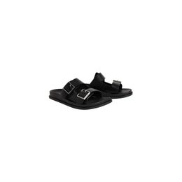 Pantolette Calvin Klein "CITY SANDAL BUCKLE LTH", Damen, Gr. 36, schwarz, Leder, Basic, Schuhe Pantolette, Sommerschuh, Hausschuh, Strandschuh mit Plateau und Schnallen