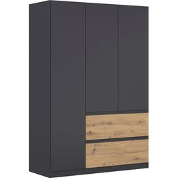 Dreht&uuml;renschrank Rauch "Kleiderschrank Schrank Garderobe COSTA in den Breiten 91/136/181 cm", graumetallic, eiche artisan, eingriffe graumetallic, B:136cm H:197cm T:54cm, Holzwerkstoff, Schr&auml;nke, Dreht&uuml;renschrank, viel Platz, grifflose Front und Push-to-Open Funktion MADE IN GERMANY