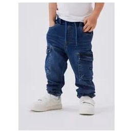 Cargojeans name it "NMMBEN BAGGY R CARGO JEANS 9770-YT NOOS", Jungen, Gr. 80, N-Gr, blau (dunkelblau denim), Denim/Jeans, Obermaterial: 49% Baumwolle, 28% Polyester, 21% Viskose, 2% Elasthan, unifarben, weit, Jeans