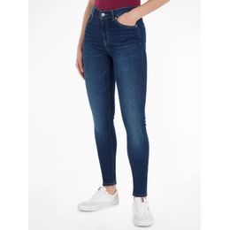 Skinny-fit-Jeans Tommy Jeans "NORA MID RISE", Damen, Gr. 32, L&auml;nge 34, blau (denim schwarz), Denim/Jeans, Obermaterial: 92% Baumwolle, 4% Elasthan, 4% Polyester, unifarben, skinny fit lang, Jeans Skinny-fit-Jeans, mit Waschung, Logo-Badge