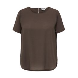 Shirtbluse Only CARMAKOMA "CARVICA SS TOP WVN NOOS", Damen, Gr. 48, chocolate martini, Web, Obermaterial: 97% Polyester, 3% Elasthan, unifarben, regular fit normal, Rundhals, Blusen Shirtbluse, Materialmix, regular fit