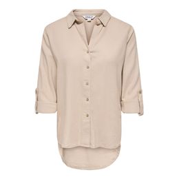 Hemdbluse Only "ONLGOA 3/4 STRAP LINEN BL SHIRT CC PNT", Damen, Gr. S, oxford tan, Web, Obermaterial: 70% Viskose, 30% Leinen, unifarben, loose fit Po-bedeckend, Blusen Hemdbluse, mit Leinen, umschlagbare Manschetten, Topseller