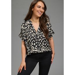 Longbluse LAURA SCOTT CURVE, Damen, Gr. 48, schwarz bedruckt, Web, Obermaterial: 100% Viskose, bedruckt, mit Umschlag Aufschlag, Blusen Longbluse, mit modischem Allover-Druck, Topseller