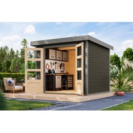 Gartenhaus Karibu "Jupiterino 3, in verschiedenen Farben", terragrau, graualuminium, ohne Fu&szlig;boden, Blechdach, Massivholz, Gartenh&auml;user, Gartenhaus
