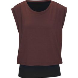 active by Lascana Damen 2-in-1-Shirt braun-schwarz Gr&ouml;&szlig;e XL (48/50)