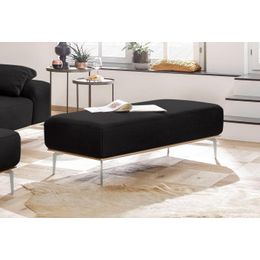 Polsterhocker W.Schillig, schwarz (midnight w82), B:150cm H:46cm T:60cm, Flachgewebe W82 Q2 (74% Polyacryl, 26% Polyester), Hocker, Polsterhocker, mit elegantem Holzsockel, F&uuml;&szlig;e in Chrom gl&auml;nzend, Breite 150 cm