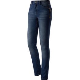 CR&Eacute;ATION L Damen 5-Pocket-Jeans mit Rei&szlig;verschluss und Lederimitat-Anh&auml;nger blue-stone-washed Gr&ouml;&szlig;e 80