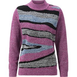 CR&Eacute;ATION L Damen Stehkragenpullover mit Intarsien-Strickmuster malve-meliert Gr&ouml;&szlig;e 40