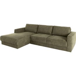 Ecksofa OTTO HOME "Hobro L-Form", gr&uuml;n (oliv), B:264cm H:80cm T:175cm, Luxus-Microfaser Lederoptik (100% Polyester);Struktur grob (100% Polyester);Samtoptik (100% Polyester), Sofas, Ecksofa, in 3 Bezugsqualit&auml;ten in vielen Farben, Design by Morten Georgsen