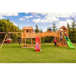 Spielturm Fungoo "MAXI SET SMILE FARM", rot (rot, gr&uuml;n), Spielt&uuml;rme, KinderB:575cm H:305cm T:970cm, Holz, Metall, Polyethylen, mit Schaukel & Rutsche, Klettererweiterung, Spielhaus, Sandkasten, B:575cm H:305cm T:970cm