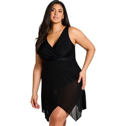 sheego Damen Badekleid mit Mesh-Rock und Shaping-Effekt schwarz Gr&ouml;&szlig;e 48C