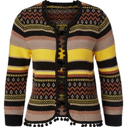 CR&Eacute;ATION L Damen Strickjacke mit Pompom-Borte bunt-gemustert Gr&ouml;&szlig;e 36
