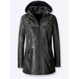 WITT Damen Lederjacke mit abnehmbarer Kapuze, schwarz, Gr&ouml;&szlig;e 40