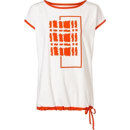 CR&Eacute;ATION L Damen Print-Shirt mit U-Boot-Ausschnitt ecru-orange-bedruckt Gr&ouml;&szlig;e 38