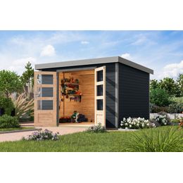 Gartenhaus Karibu "Jupiterino 5, in verschiedenen Farben", anthrazit, graualuminium, ohne Fu&szlig;boden, Blechdach, Massivholz, Gartenh&auml;user, Gartenhaus