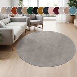 Teppich Paco Home "Cadiz 630", grau, H:14mm &Oslash;:80cm, Polyester, Teppiche, Teppich, Kurzflor, Uni-Farben, besonders weich, waschbar, Wohnzimmer