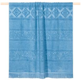 Badetuch Pad "HARLEM, 70x140 cm", blau, B:70cm L:140cm, Frottee, Frottee, Handt&uuml;cher, Badetuch, Made in Europe, Ton in Ton gestreift, mit Ornamenten, mit Fransen