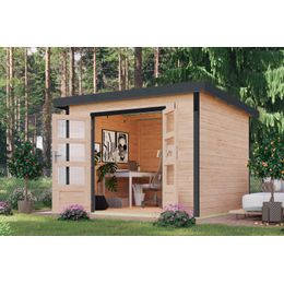 Gartenhaus Karibu "Plutino 6, in verschiedenen Farben", naturbelassen, anthrazit, ohne Fu&szlig;boden, Blechdach, Massivholz, Gartenh&auml;user, Gartenhaus