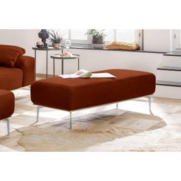 Polsterhocker W.Schillig, orange (terracotta w82), B:150cm H:46cm T:60cm, Flachgewebe W82 Q2 (74% Polyacryl, 26% Polyester), Hocker, Polsterhocker, mit elegantem Holzsockel, F&uuml;&szlig;e in Chrom gl&auml;nzend, Breite 150 cm